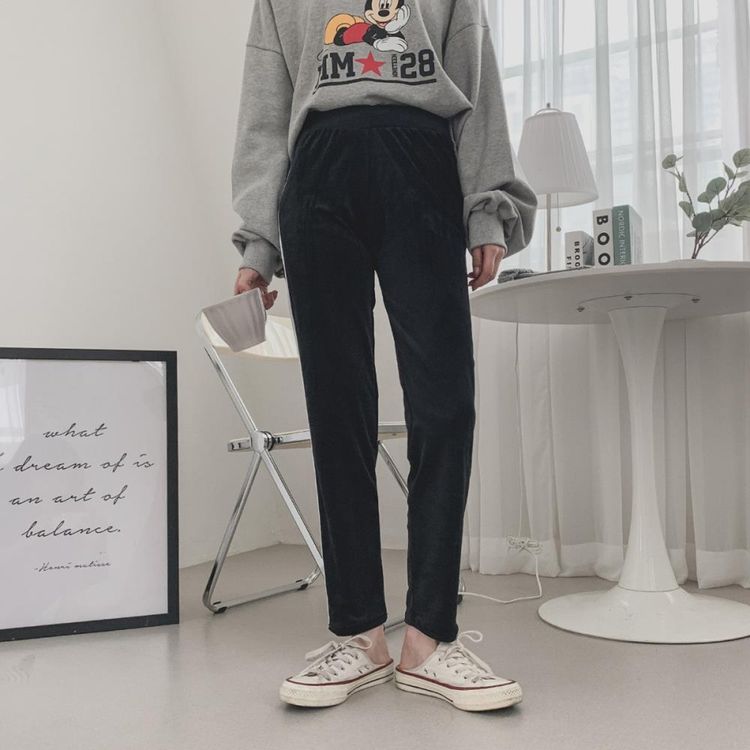 여자 사이드 배색 벨벳 벨루어 스판 일자 밴딩 팬츠 홈플러스 택배배송