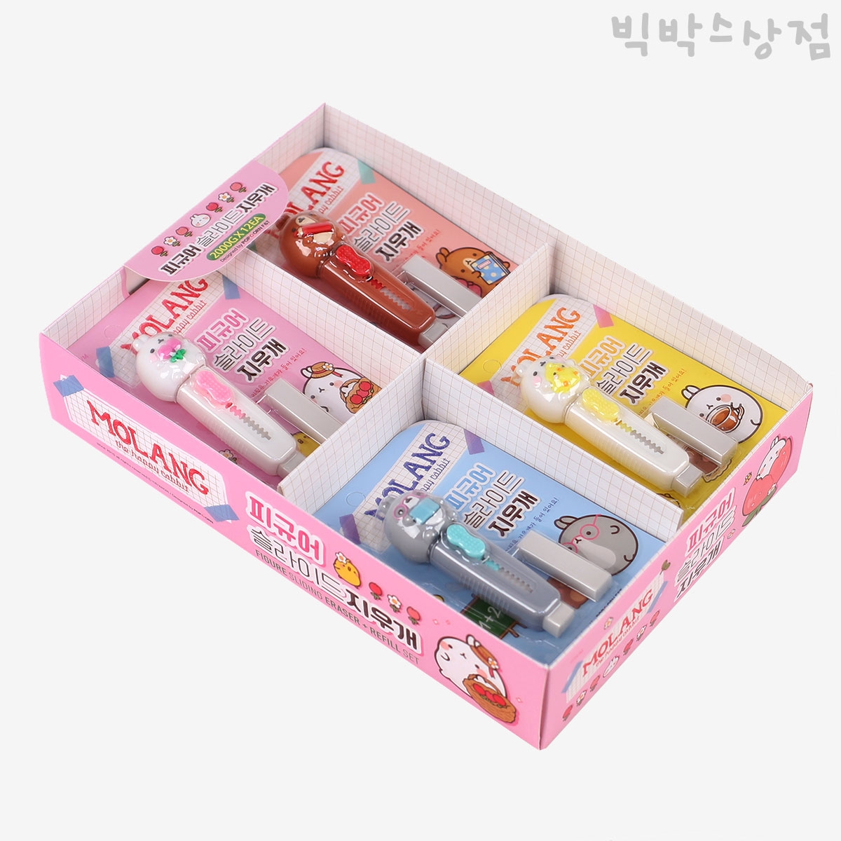 몰랑 피규어 슬라이드 지우개 12개입 Box 캐릭터 노크식 학생지우개 슬라이딩 잘지워 홈플러스 익스프레스