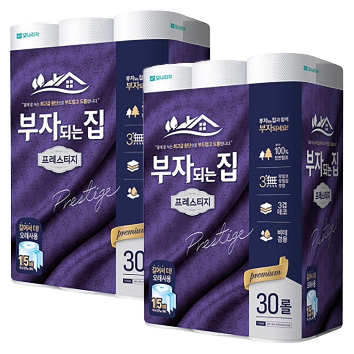 모나리자 부자되는집 프레스티지 천연펄프화장지 3겹 40m 30롤 X 2팩 홈플러스 택배배송